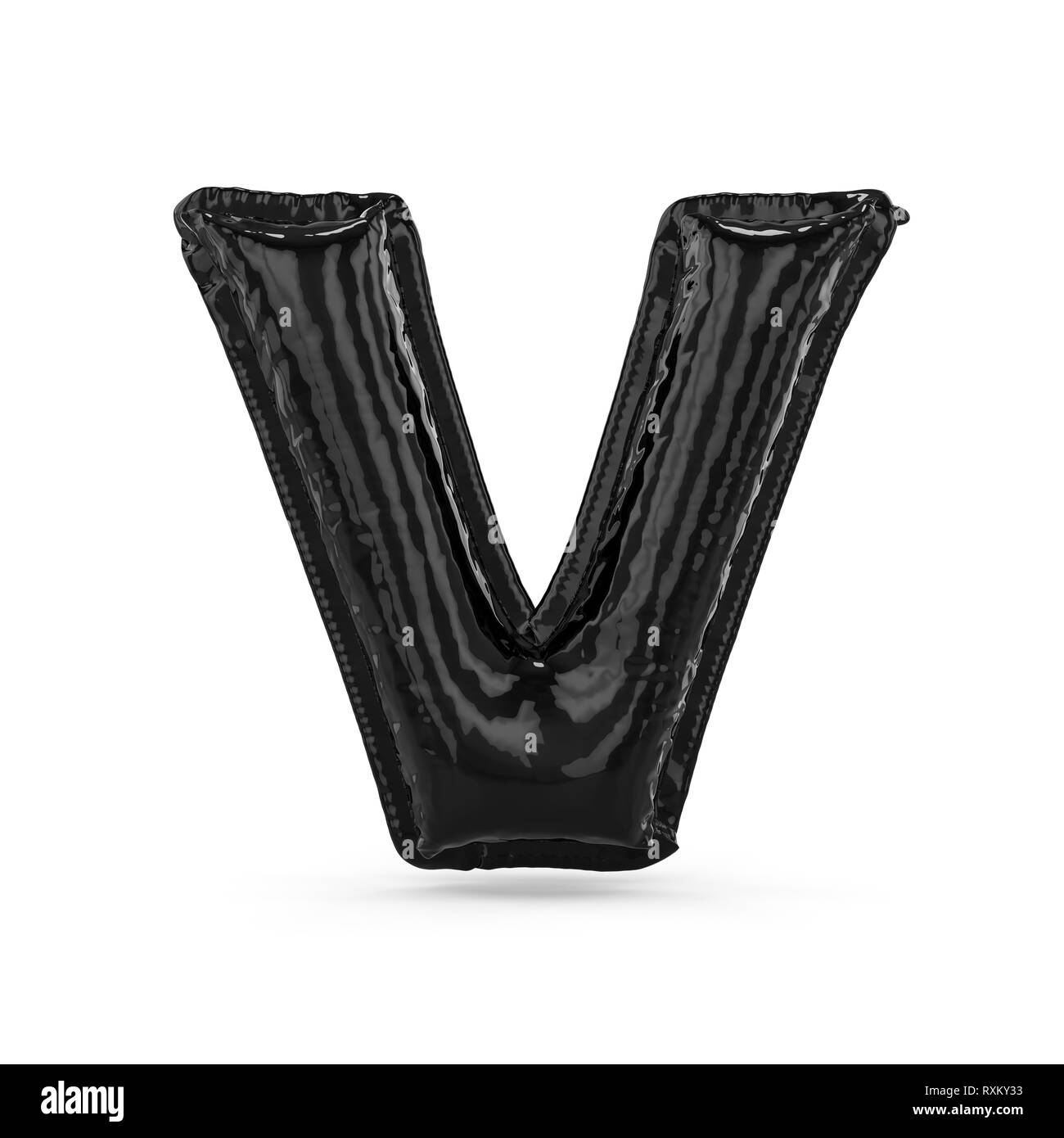Black letter V made of inflatable balloon isolated on white background ...