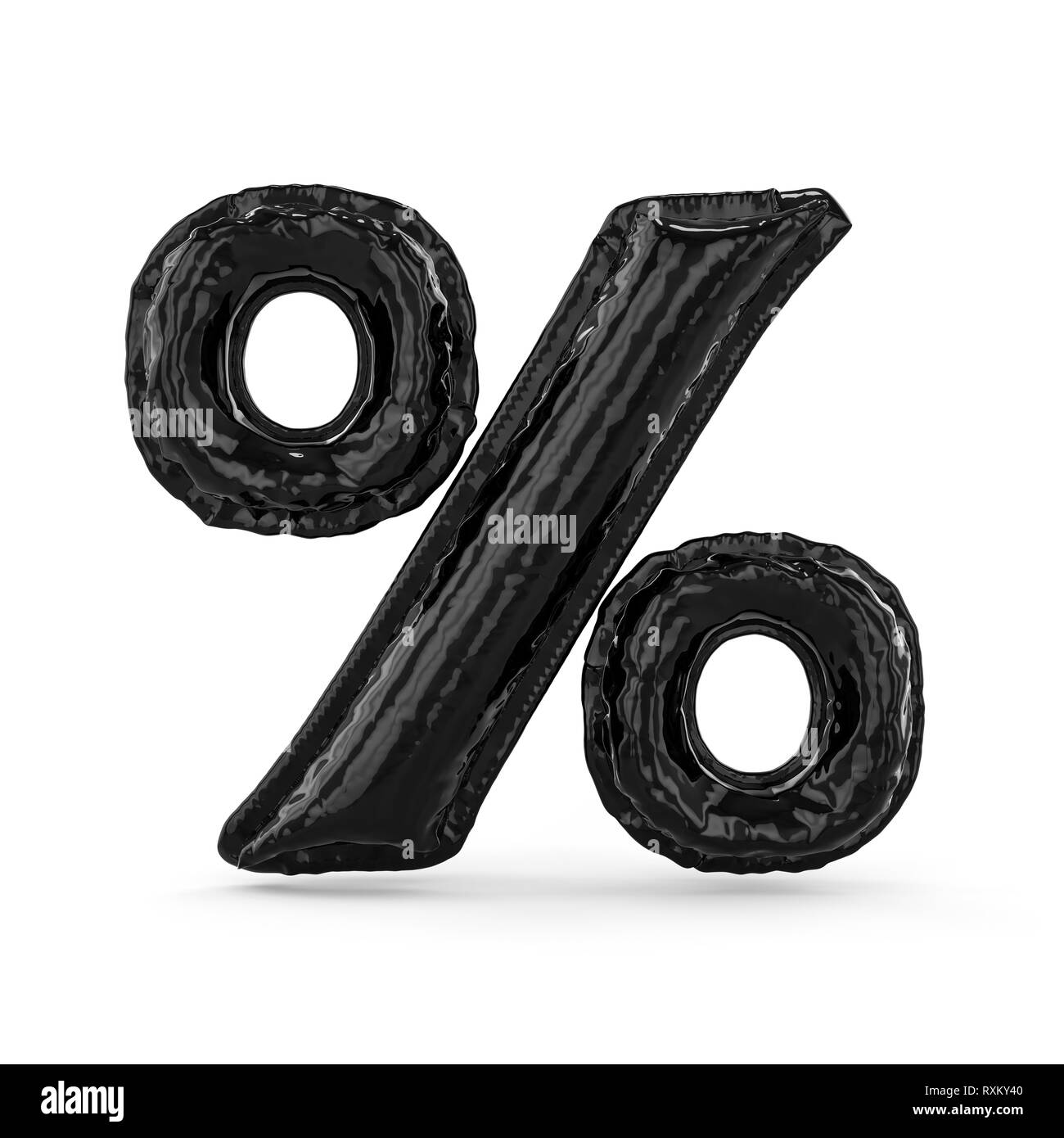 Black percent sign made of inflatable balloon isolated on white ...