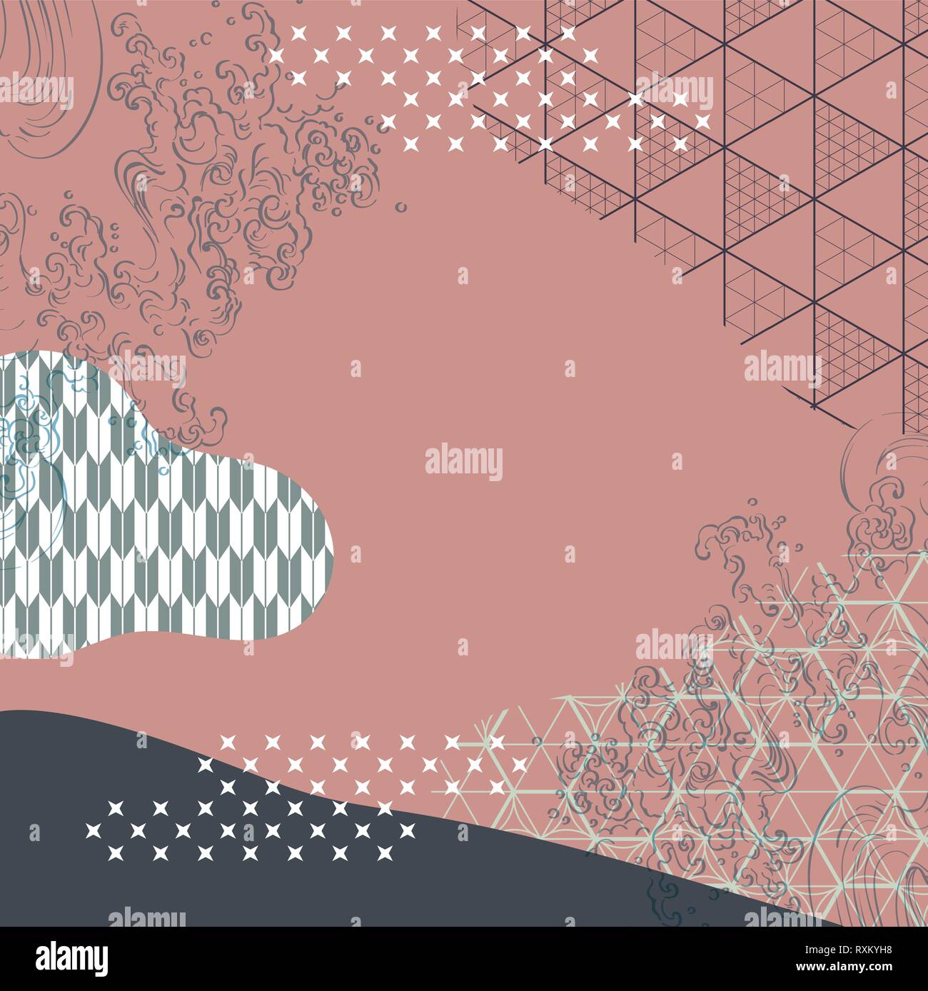 Geometric cloud shape template vector with Japanese pattern background ...