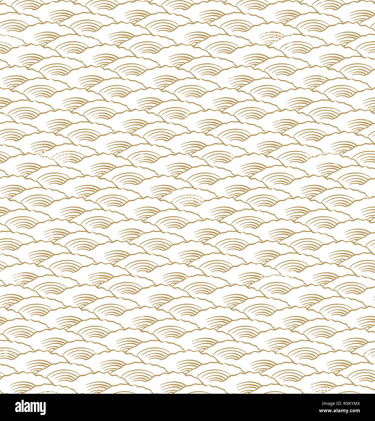 Japanese wave pattern vector. Gold line background. Hand drawn style ...