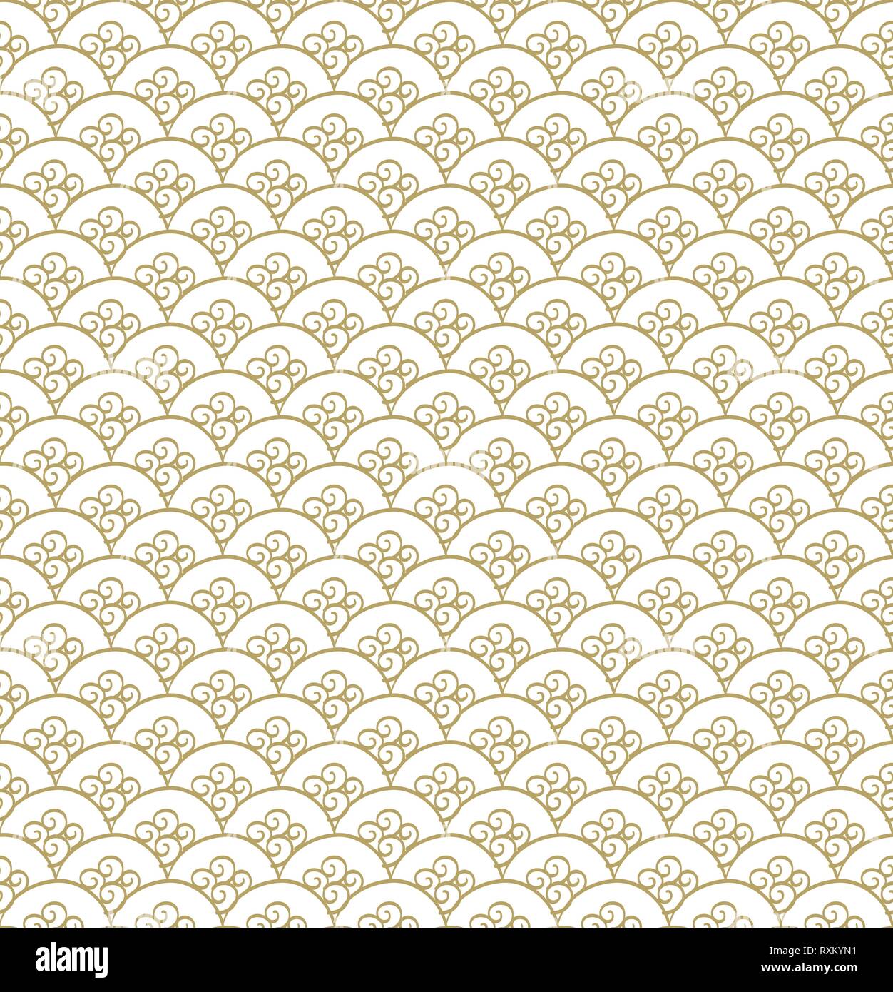 Japanese wave pattern vector. Gold line background. Hand drawn style ...