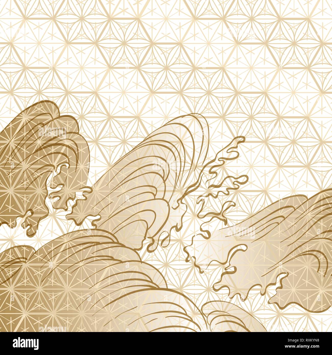 Wave elements vector. Japanese hand drawn wave template background ...