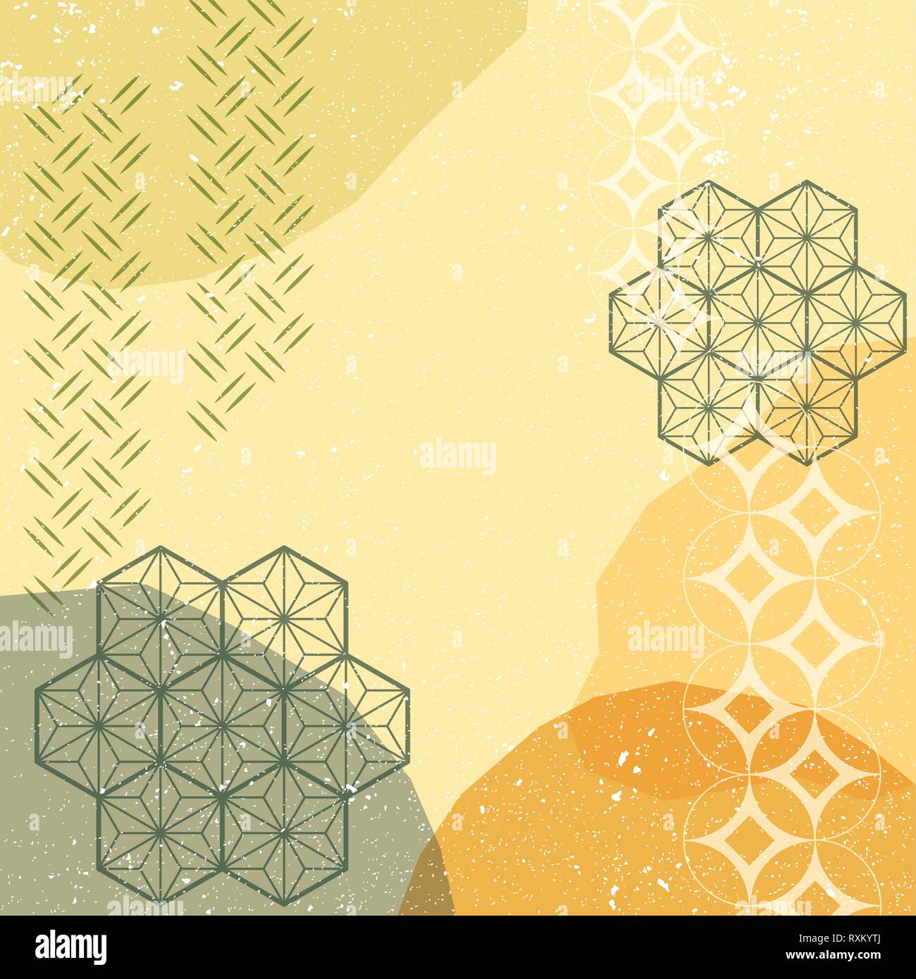 Japanese template background. Green and yellow geometric pattern vector ...