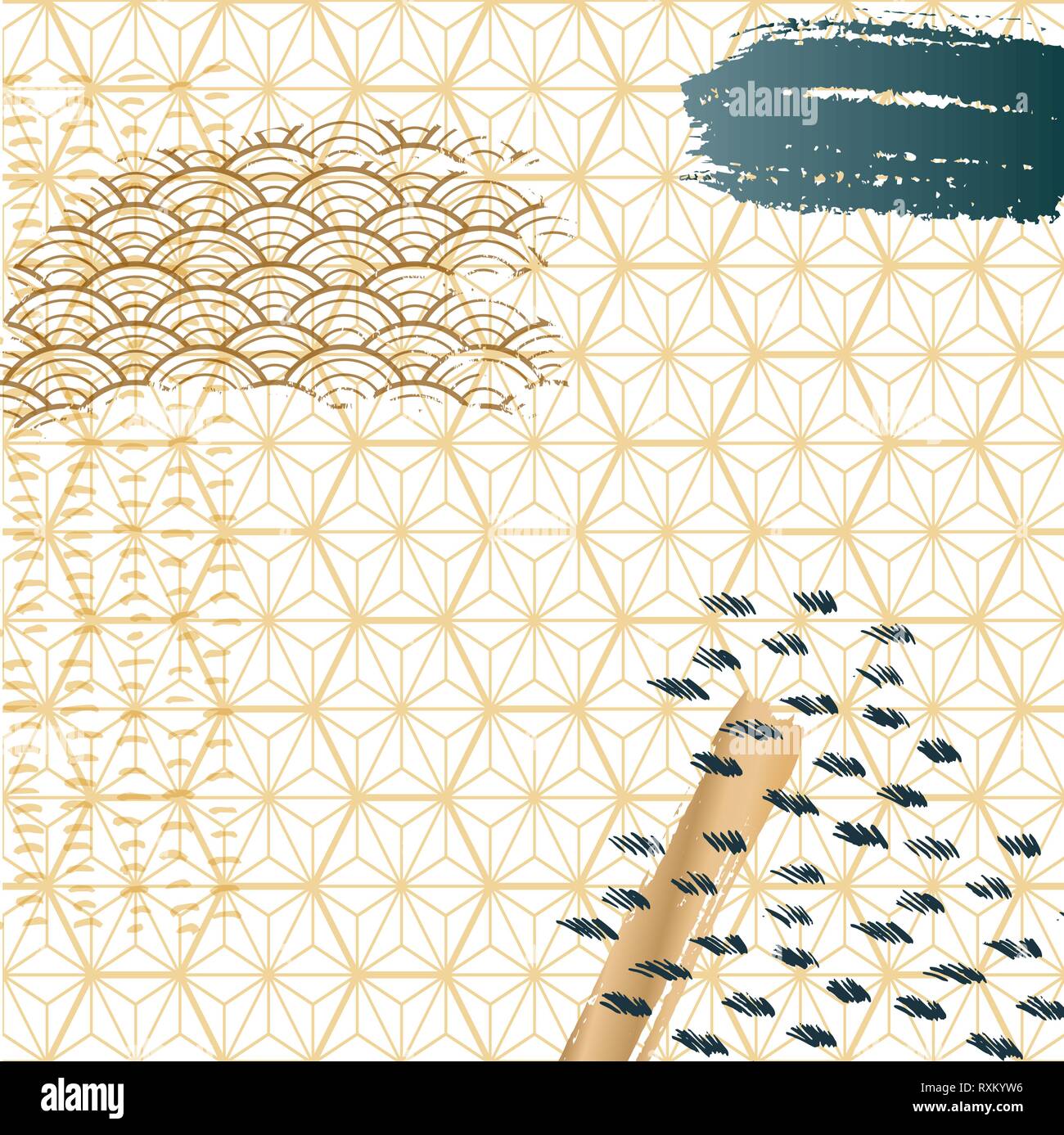 Japanese template background with brush strokes elements vector. Asian ...