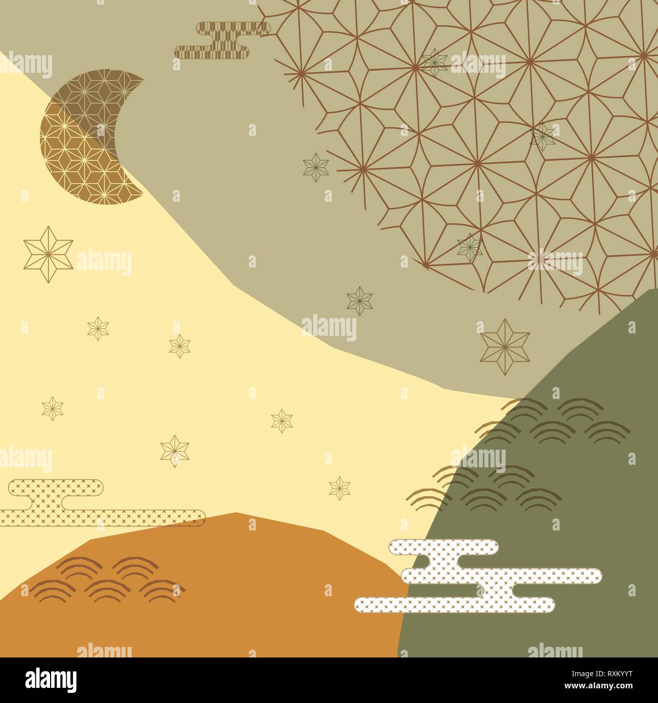 Japanese template vector. Asian moon background with Japanese pattern ...