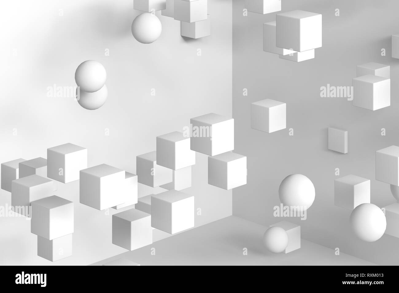 white balls and cubes, 3d rendering Stock Photo - Alamy