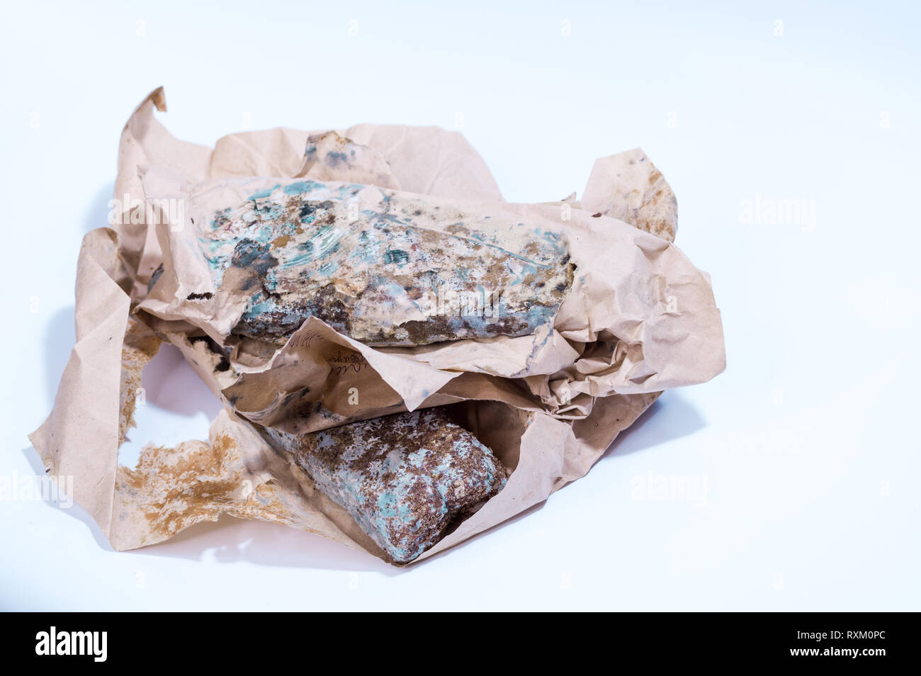 A bundle of spoiled product. A bundle of spoiled food. View at an angle ...