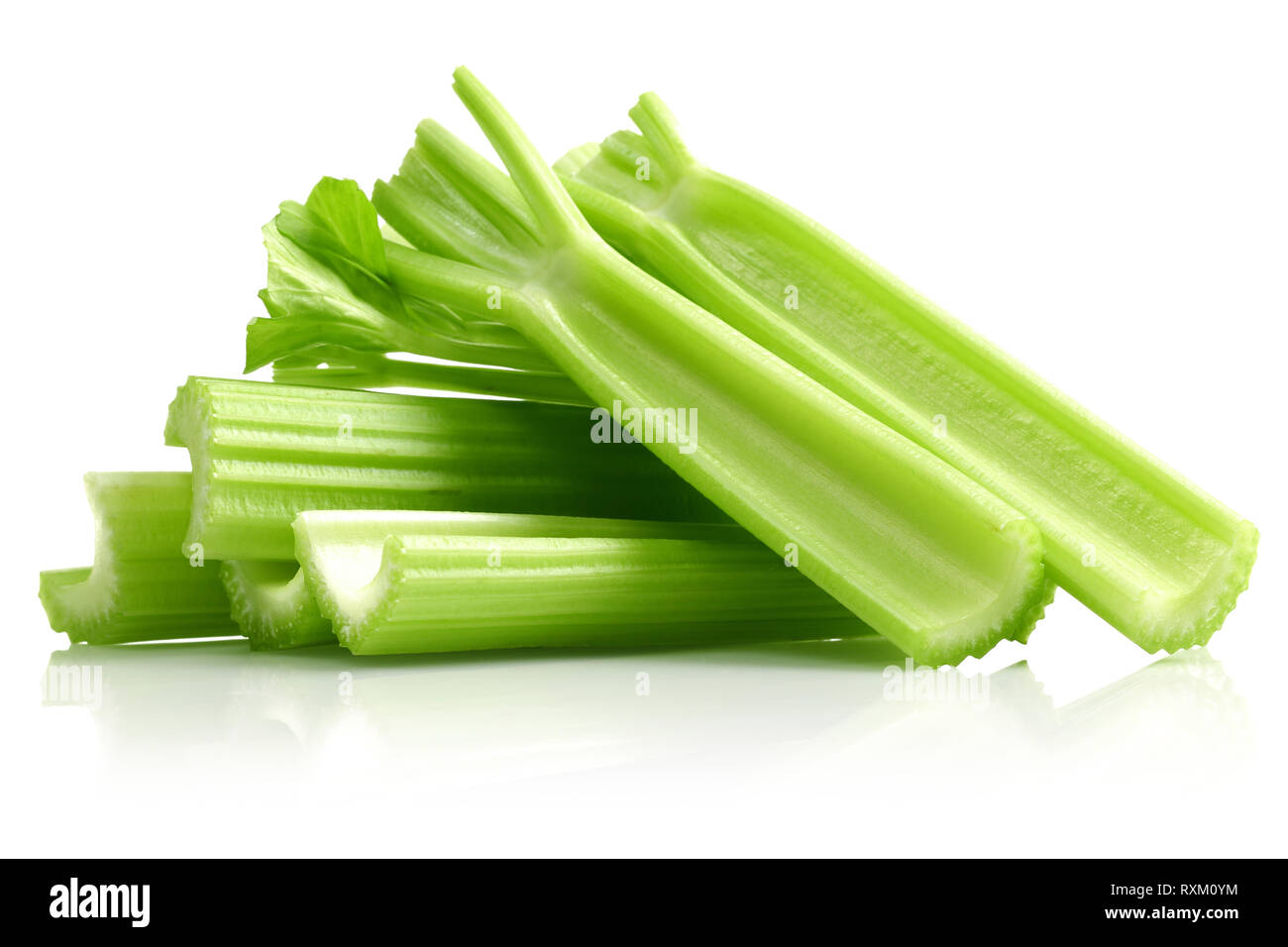 Fresh celery stalks and leaves isolated on white background Stock Photo ...