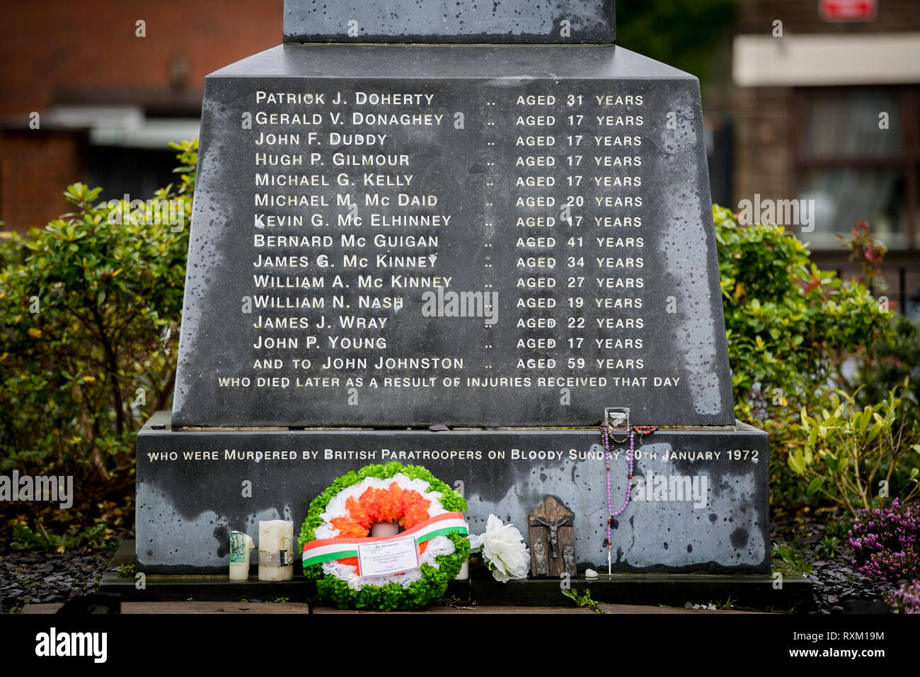 The Bloody Sunday Memorial in Derry's Bogside with the names of those ...