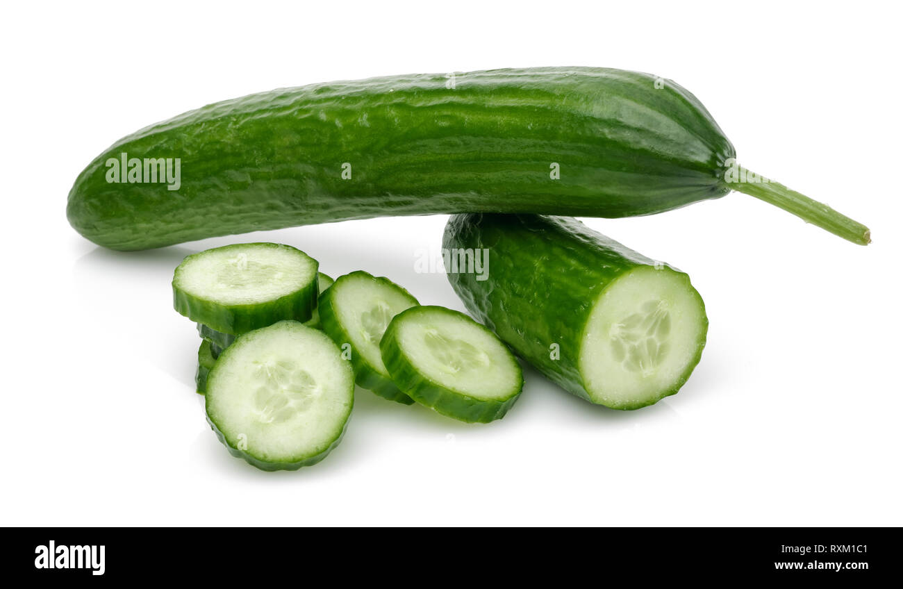 Fresh cucumber with slices isolated on white background Stock Photo - Alamy