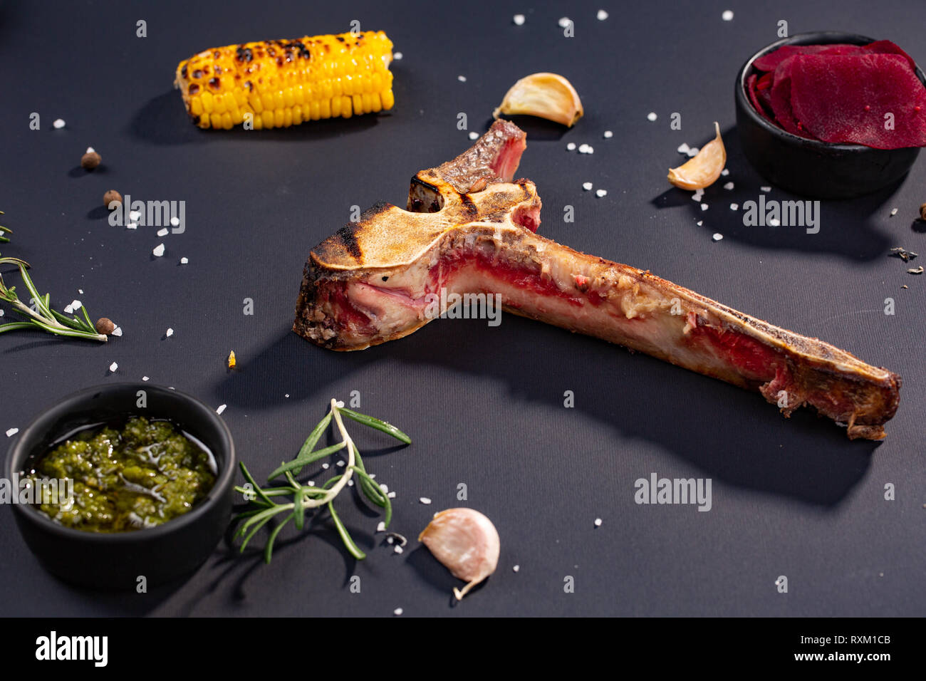 Gourmet Grill Restaurant Steak Menu - eaten T-Bone Beef Steak on black ...