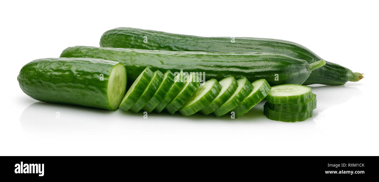 Fresh cucumber with slices isolated on white background Stock Photo - Alamy