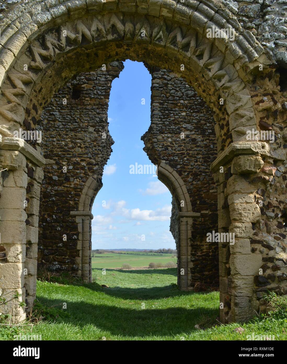 ruins of Bawsey Norman church near Kings Lynn Norfolk, Time Team dig ...