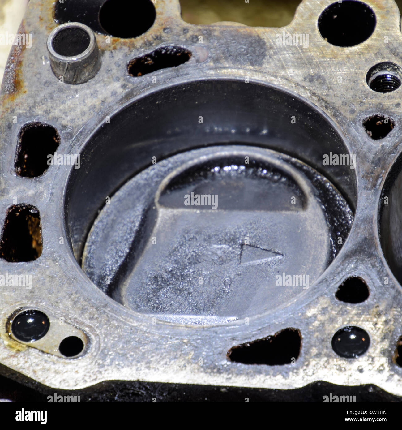 The cylinder block of the four-cylinder engine. Disassembled motor ...