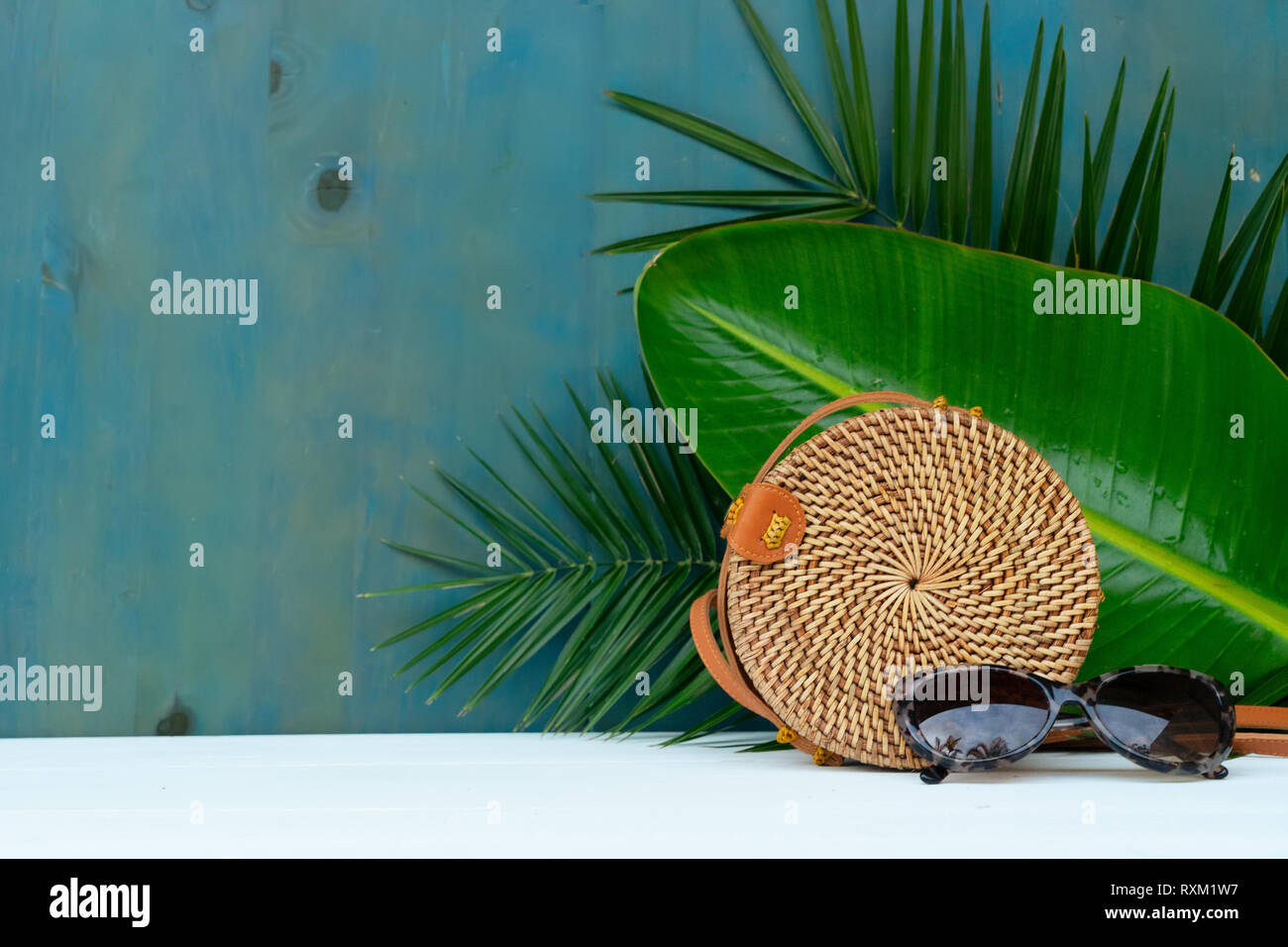 Summer flat lay scenery with swimsuit Stock Photo - Alamy