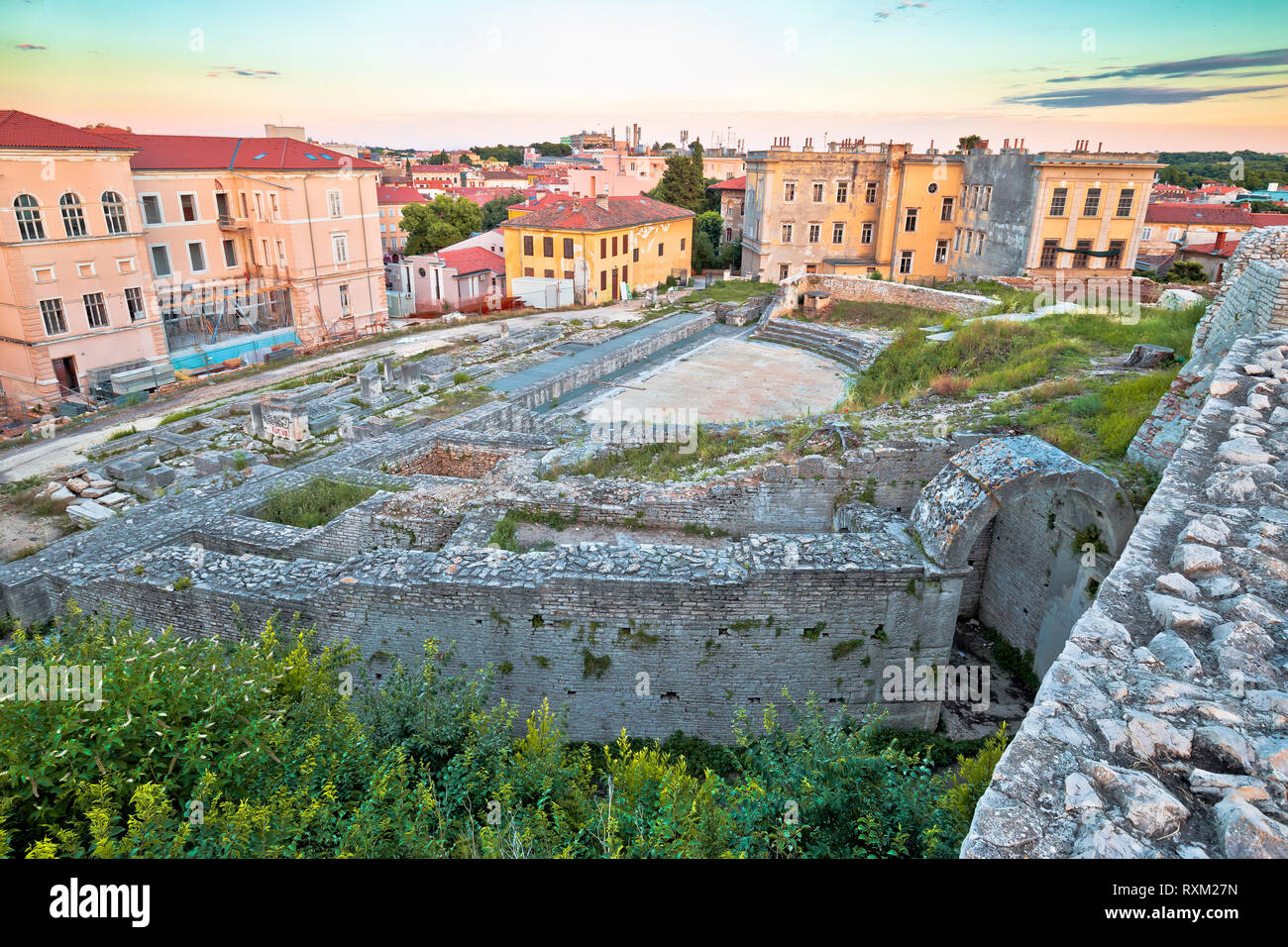 Town of Pula old Roman theater ruins view, Istria region of Croatia ...