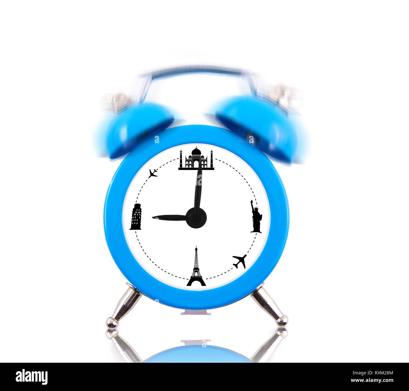 Classic alarm clock ringing, with landmarks on dial isolated Stock ...