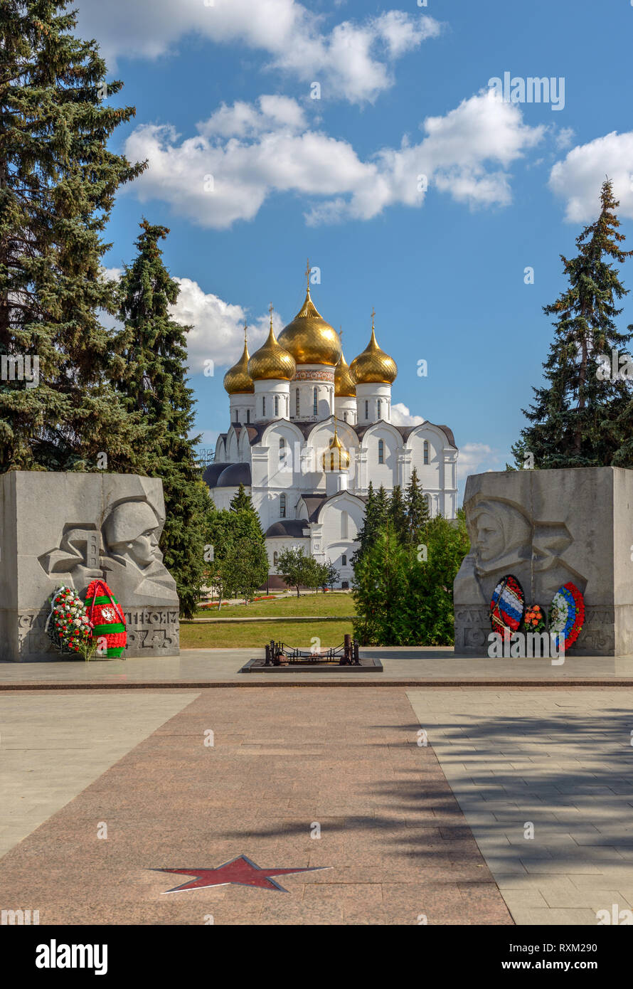 Orthodox cathedral and war memorial in Yaroslavl. Russia Stock Photo ...