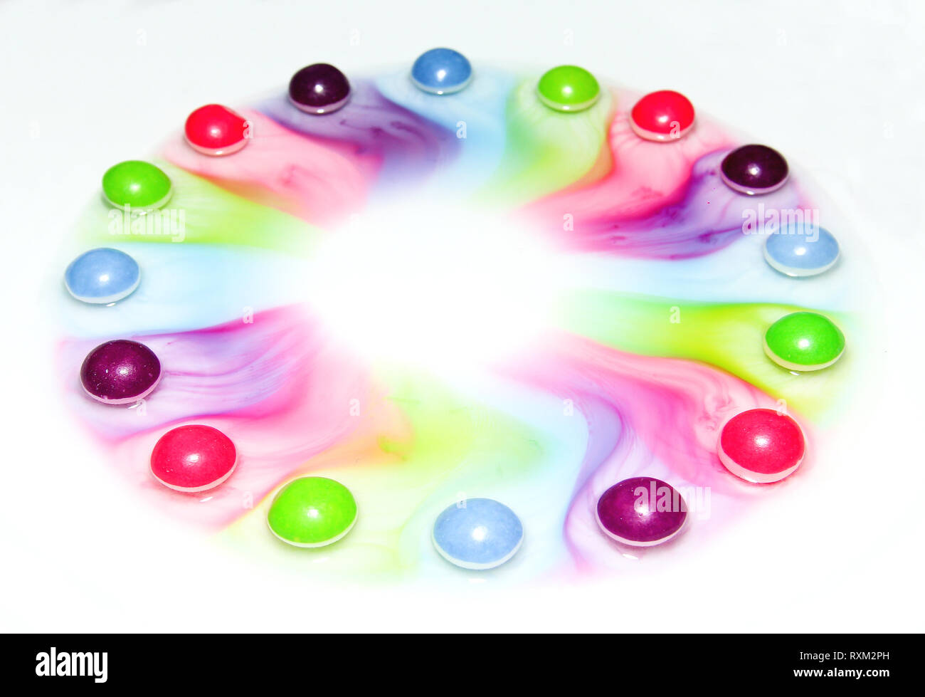 The candies are dissolving in the water and are making a colorful show ...