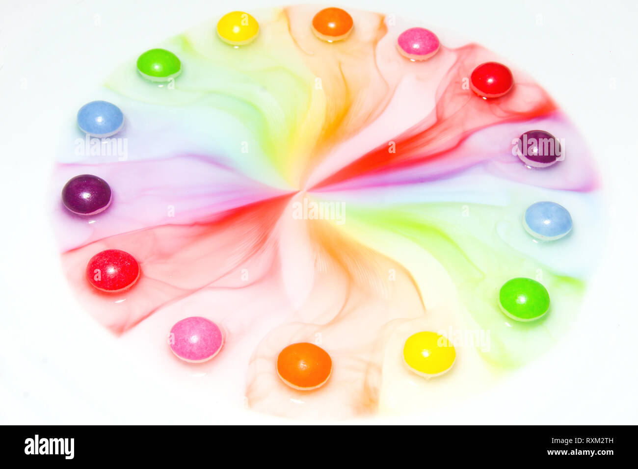 The candies are dissolving in the water and are making a colorful show ...