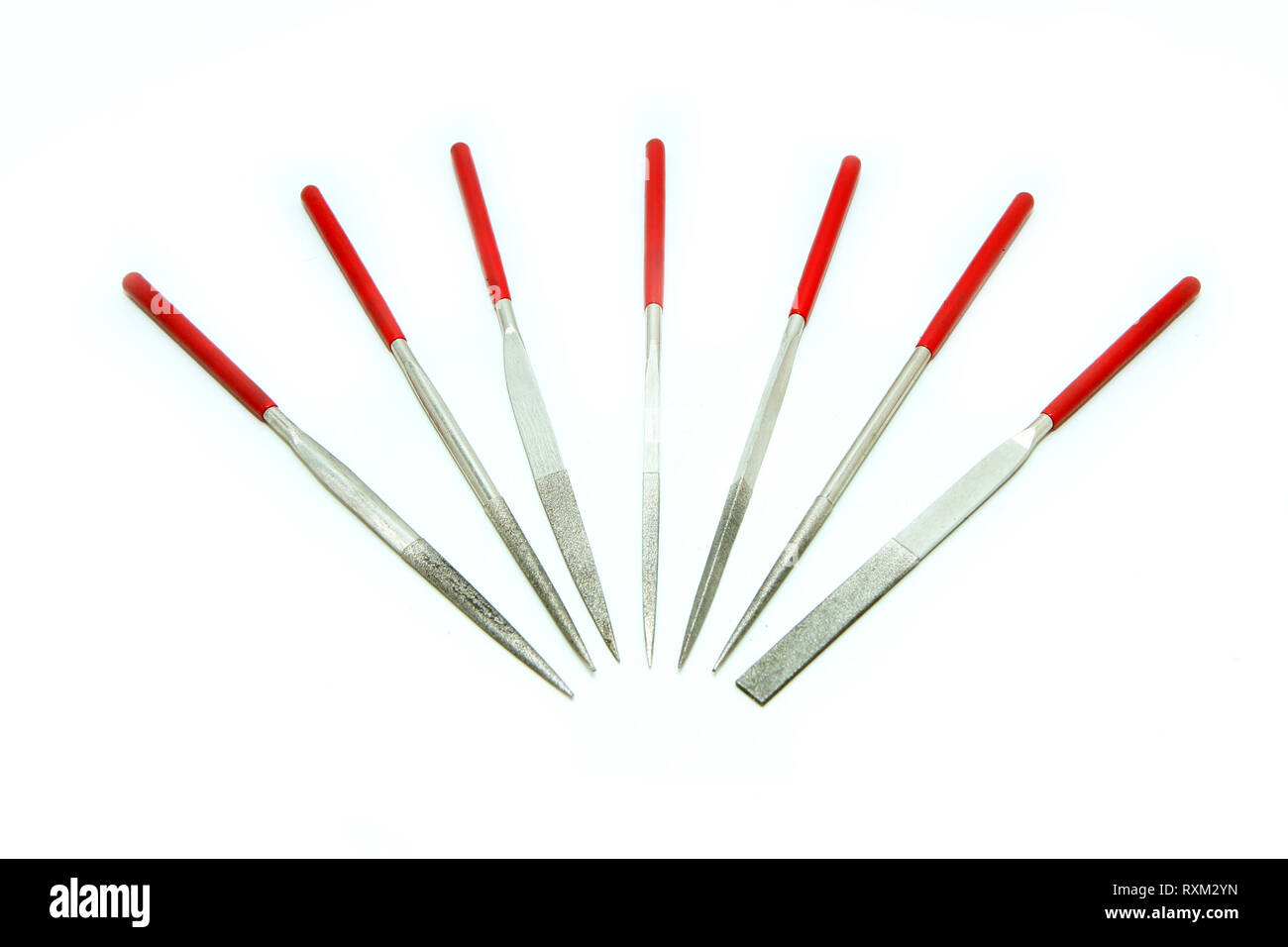 A set of diamond files with different shapes isolated on a white ...