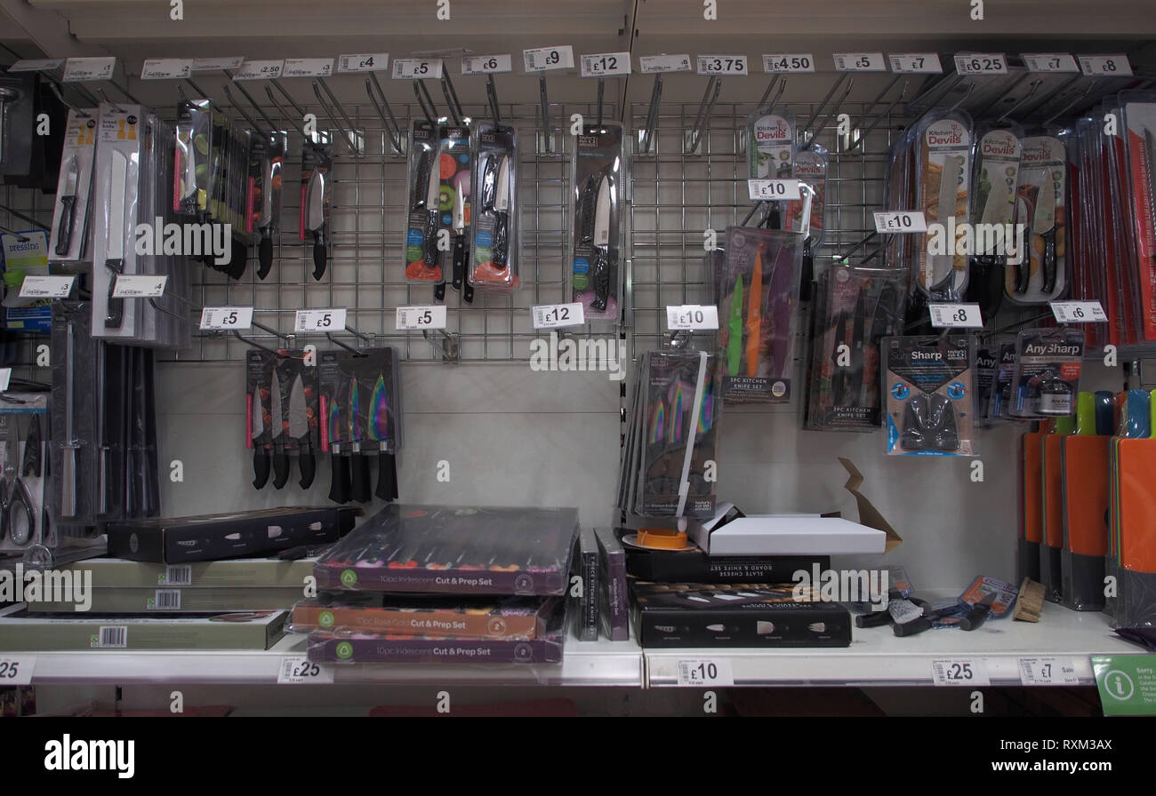 Kitchen knives for sale in an Asda store in London, as the supermarket ...