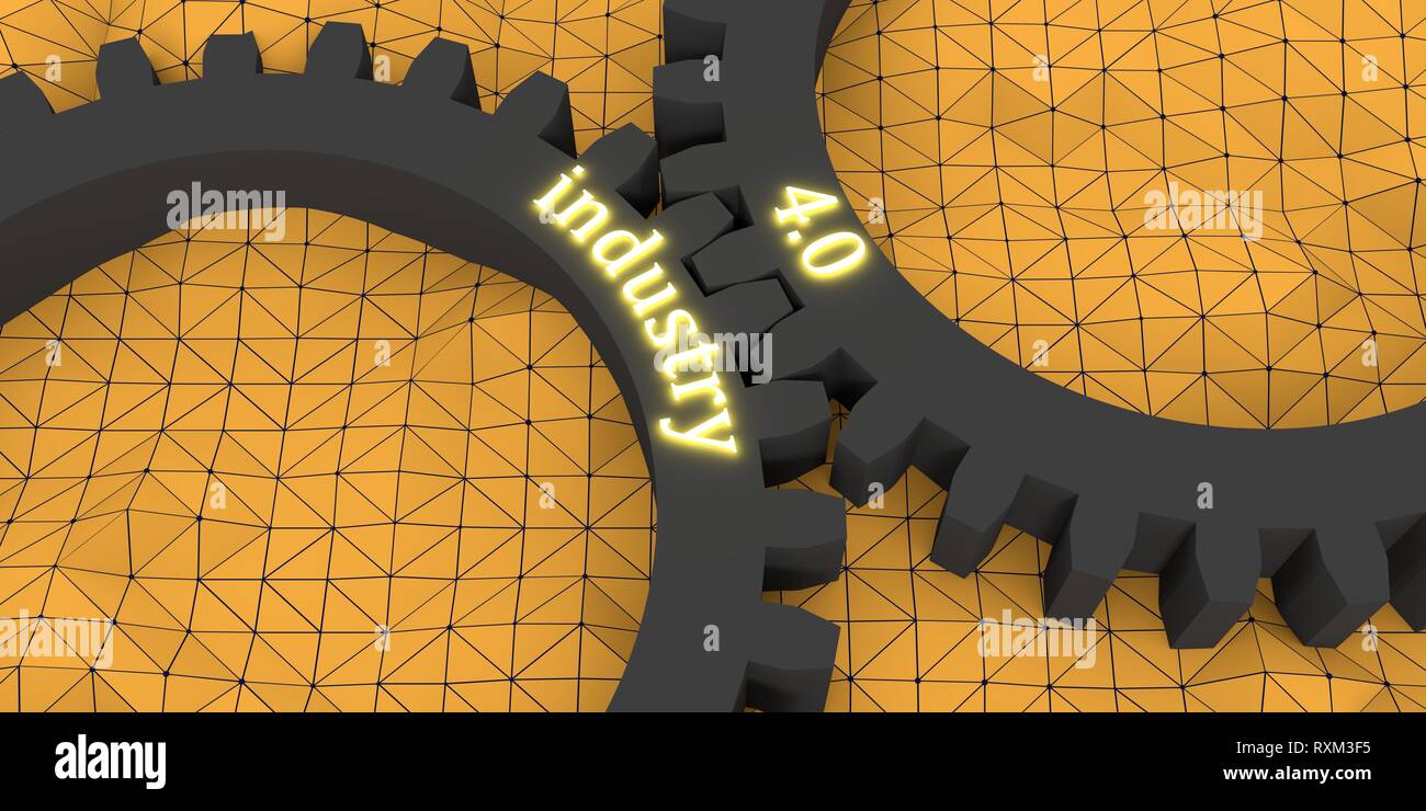 Industry four point zero text on the Gears Stock Photo - Alamy