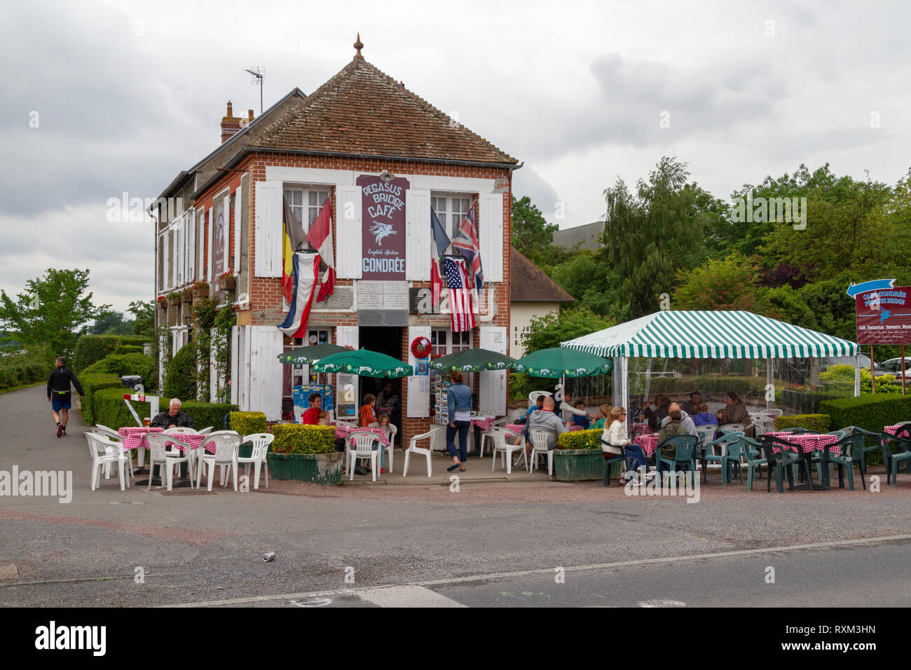 Café Gondrée beside the new Caen Canal Bridge/Pegasus Bridge (rolling ...