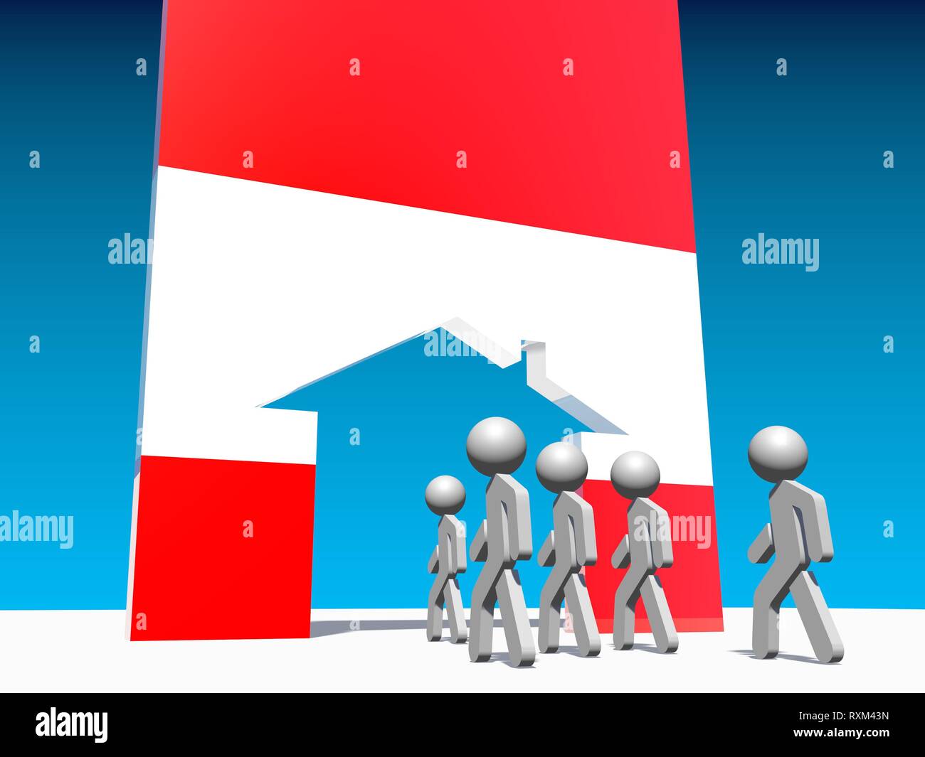 Humans go to home icon textured by austria flag Stock Photo - Alamy