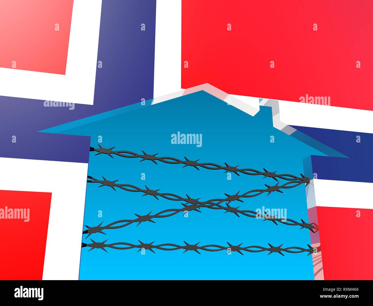 barbed wire closed home icon textured by norway flag Stock Photo - Alamy
