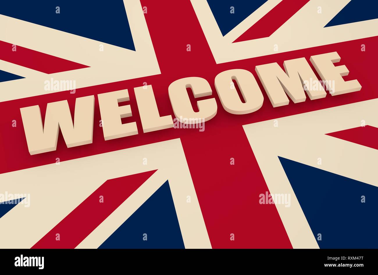 United Kingdom national flag and welcome word Stock Photo - Alamy