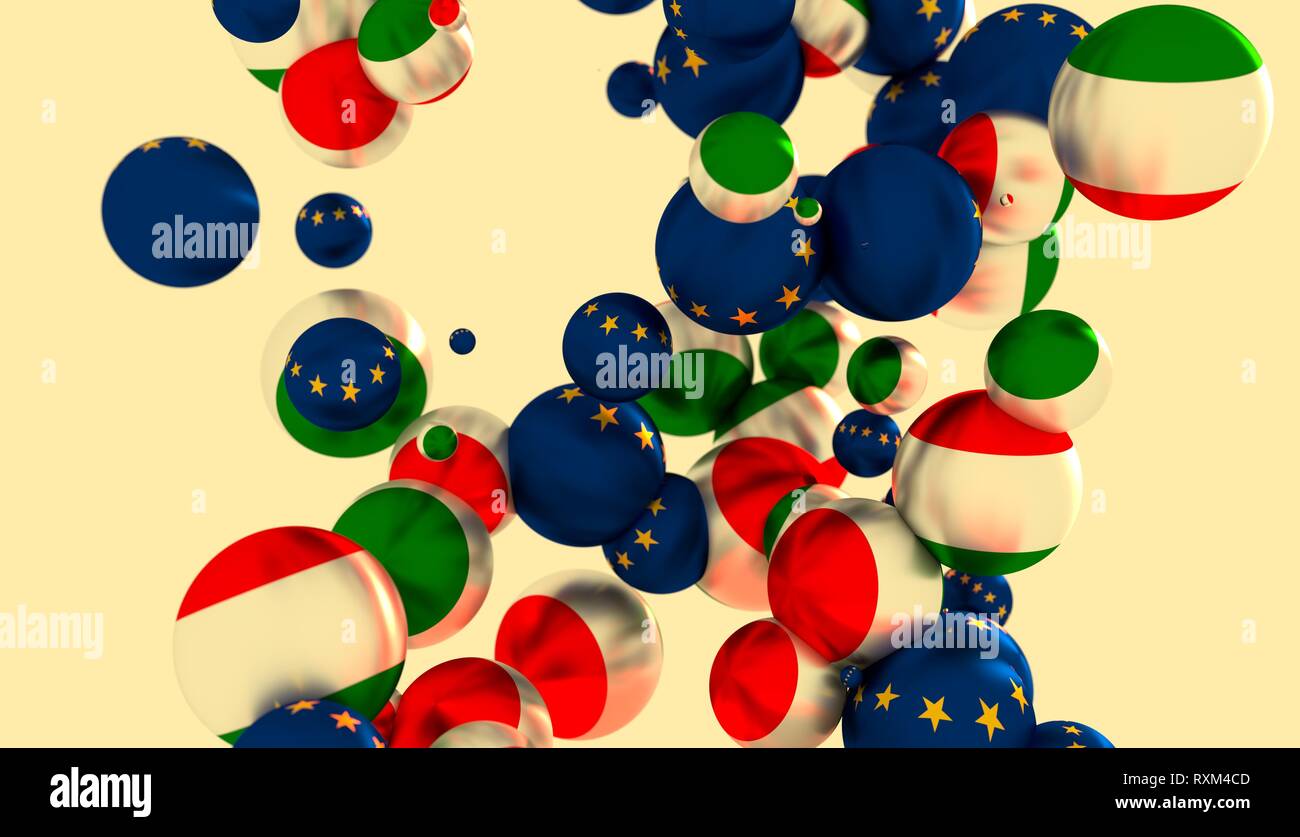 Large group of spheres. Hungary and European Union flags Stock Photo ...