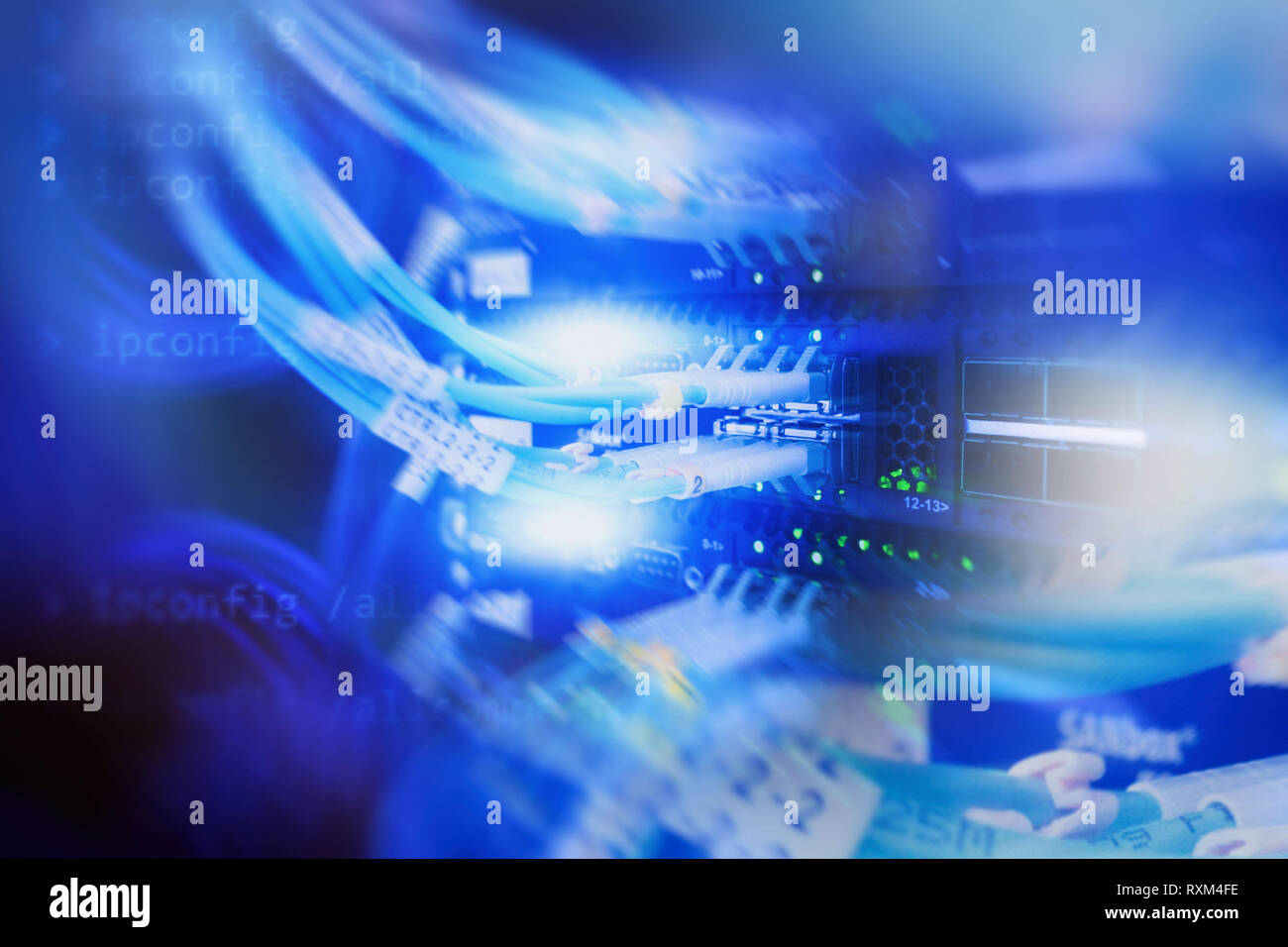 Optical cable close-up. Network devices technology, optical fiber cable ...
