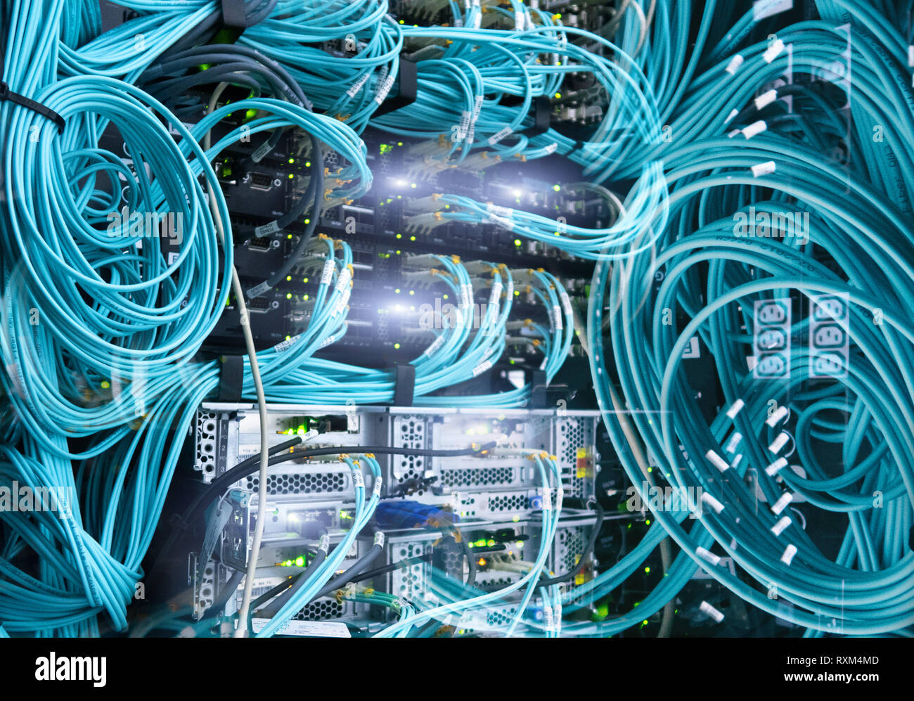 Optical cable close-up. Network devices technology, optical fiber cable ...