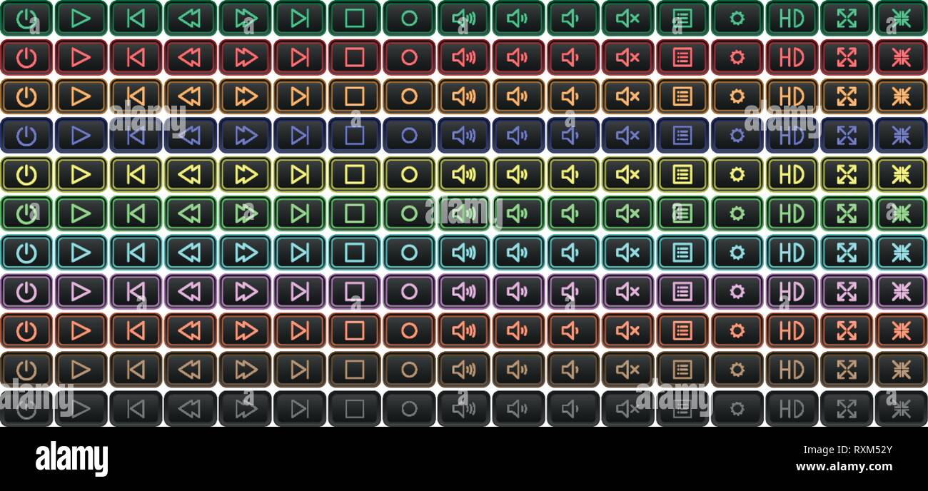 Set of Media player buttons in neon colors, multicolored various ...