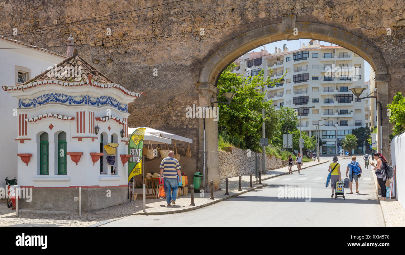 Lagos, Portugal - April, 18, 2017: Entrance gate to the ancient center ...