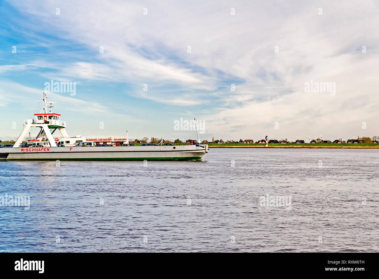 Ferry crossing the Elbe River, Germany Fähre über die Elbe Stock Photo ...