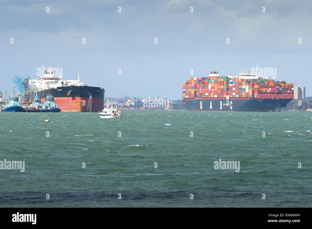 The Ultra-Large UASC Container Ship, SAJIR, Departing The Southampton ...
