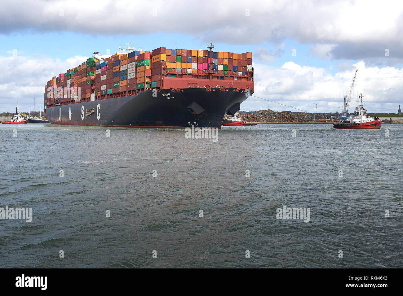 Container ship leaves port terminal hi-res stock photography and images ...