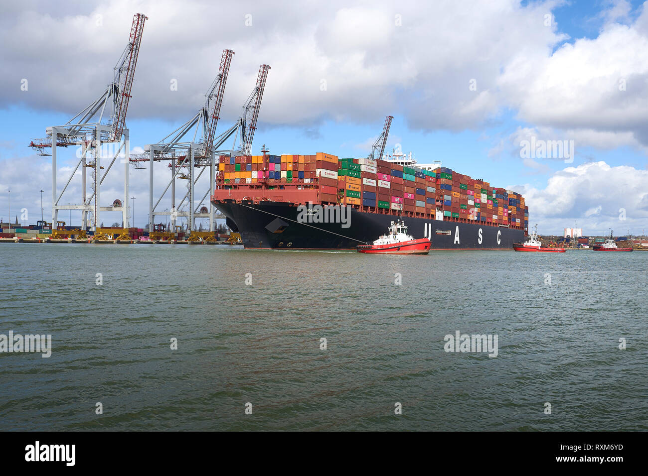 Container ship leaves port terminal hi-res stock photography and images ...