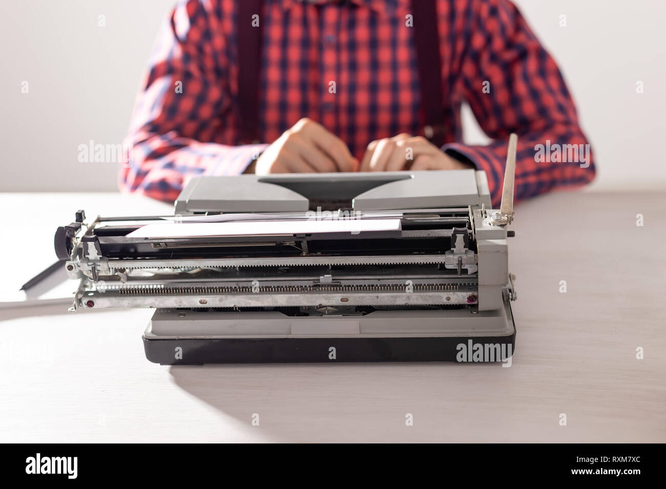 People and technology concept - Portrait of writer working on ...