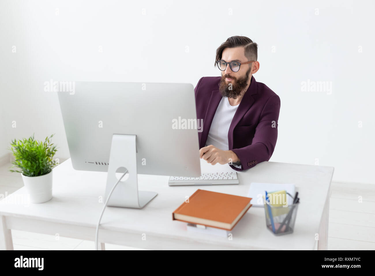 People, designer and technology concept - Artist working on at the ...