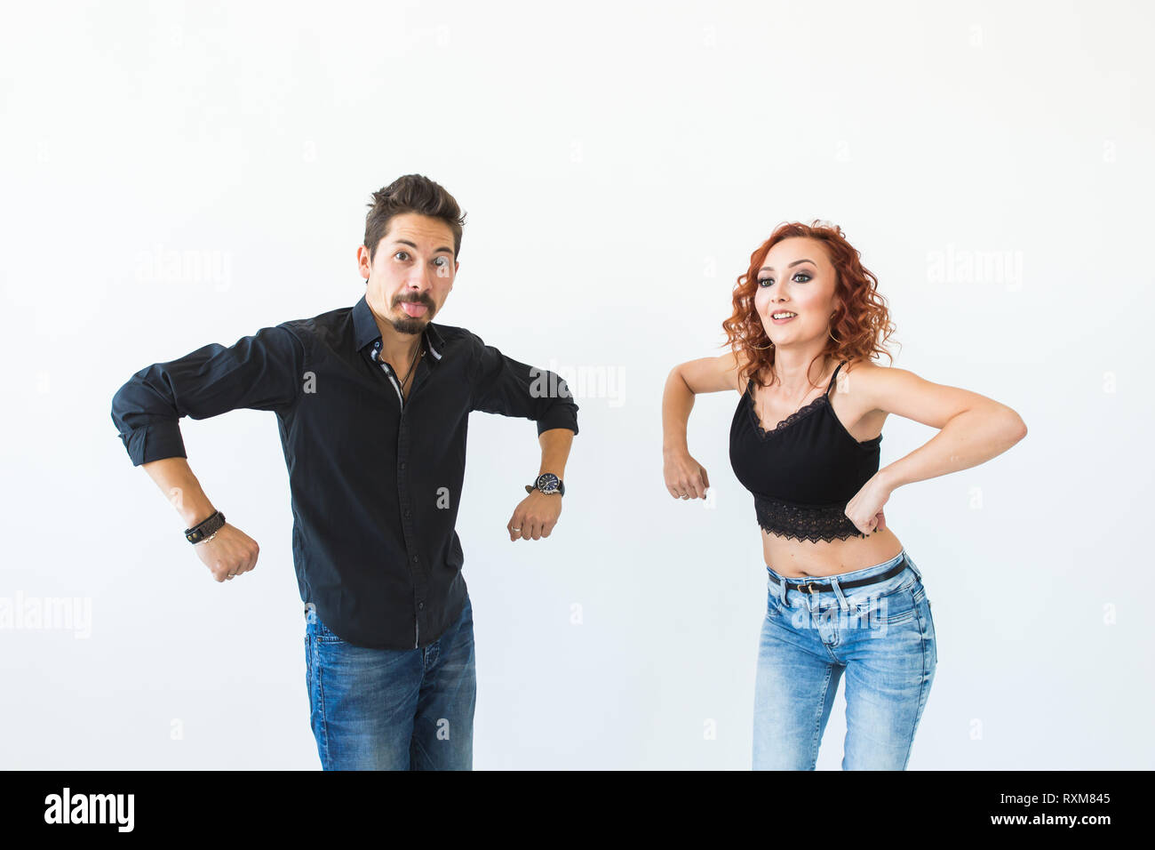 Social dance concept - Crazy dancing, cheerful couple over white ...