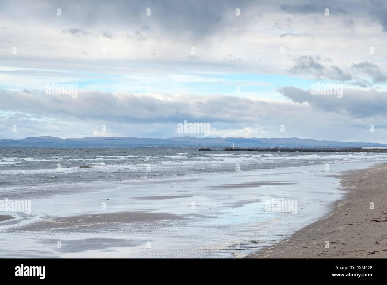 Ayr Bay looking North to the Old Ayr Harbour in the West of Scotland ...