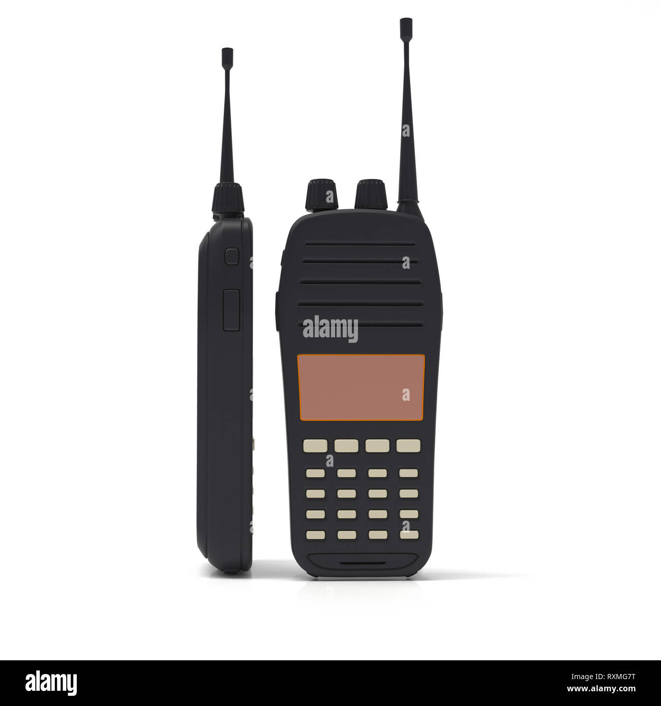 Two radio transceivers. 3d rendering illustration on white background ...