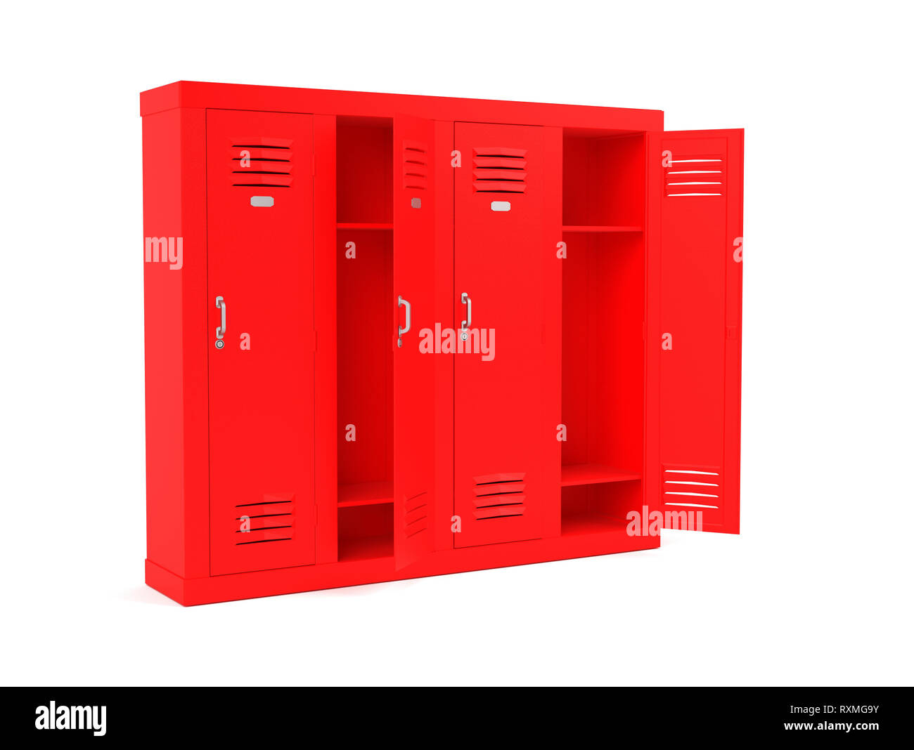 Red lockers with open doors. 3d rendering illustration Stock Photo - Alamy