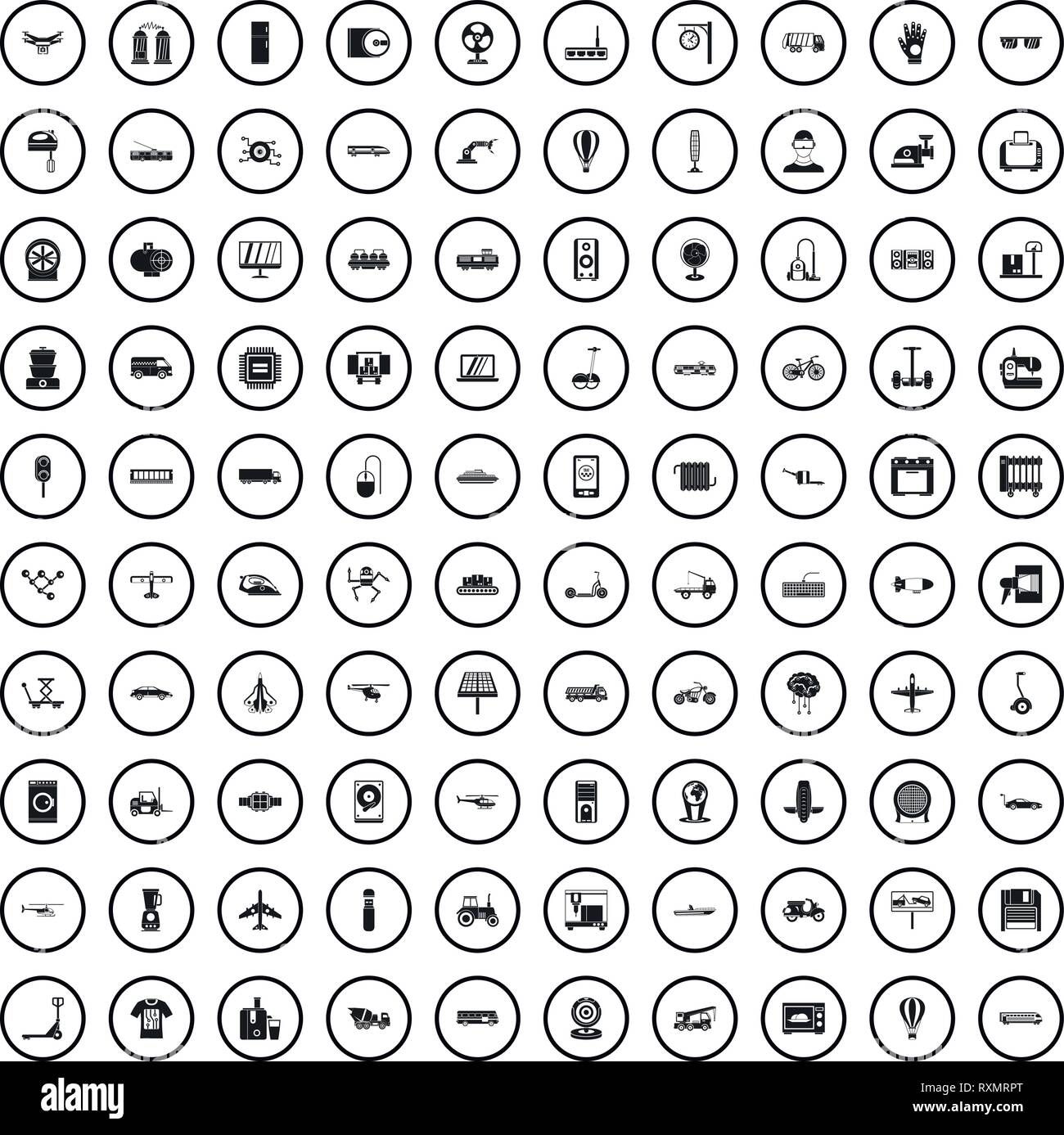 100 technical exhibition icons set, simple style Stock Vector Image ...