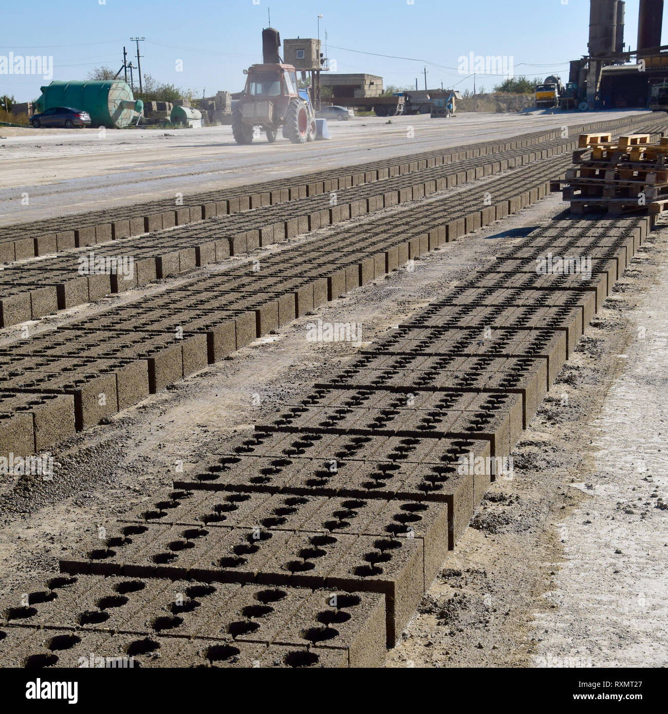 Cinder blocks lie on the ground and dried. on cinder block production ...