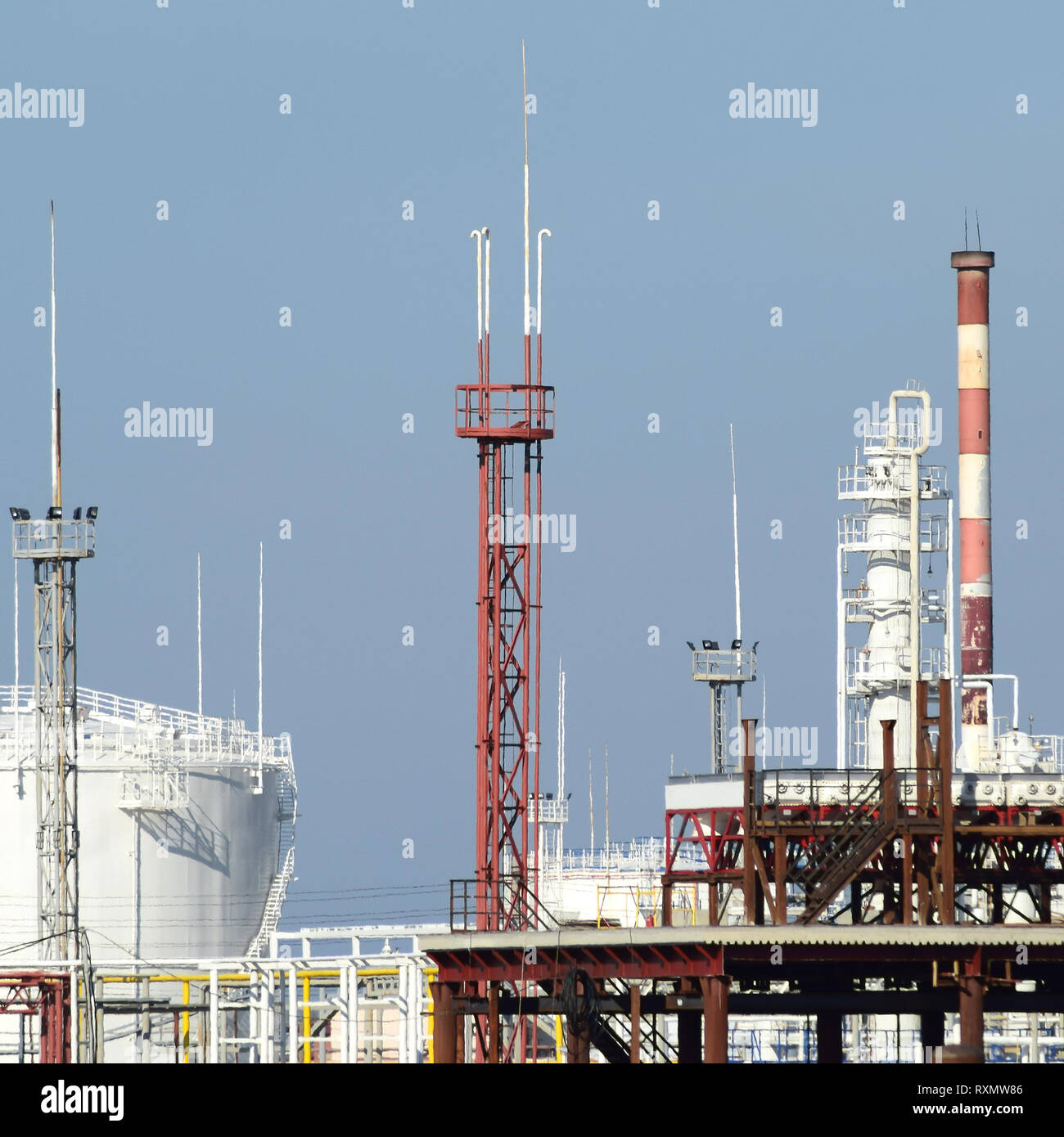 Distillation columns, pipes and other equipment furnaces refinery. The ...