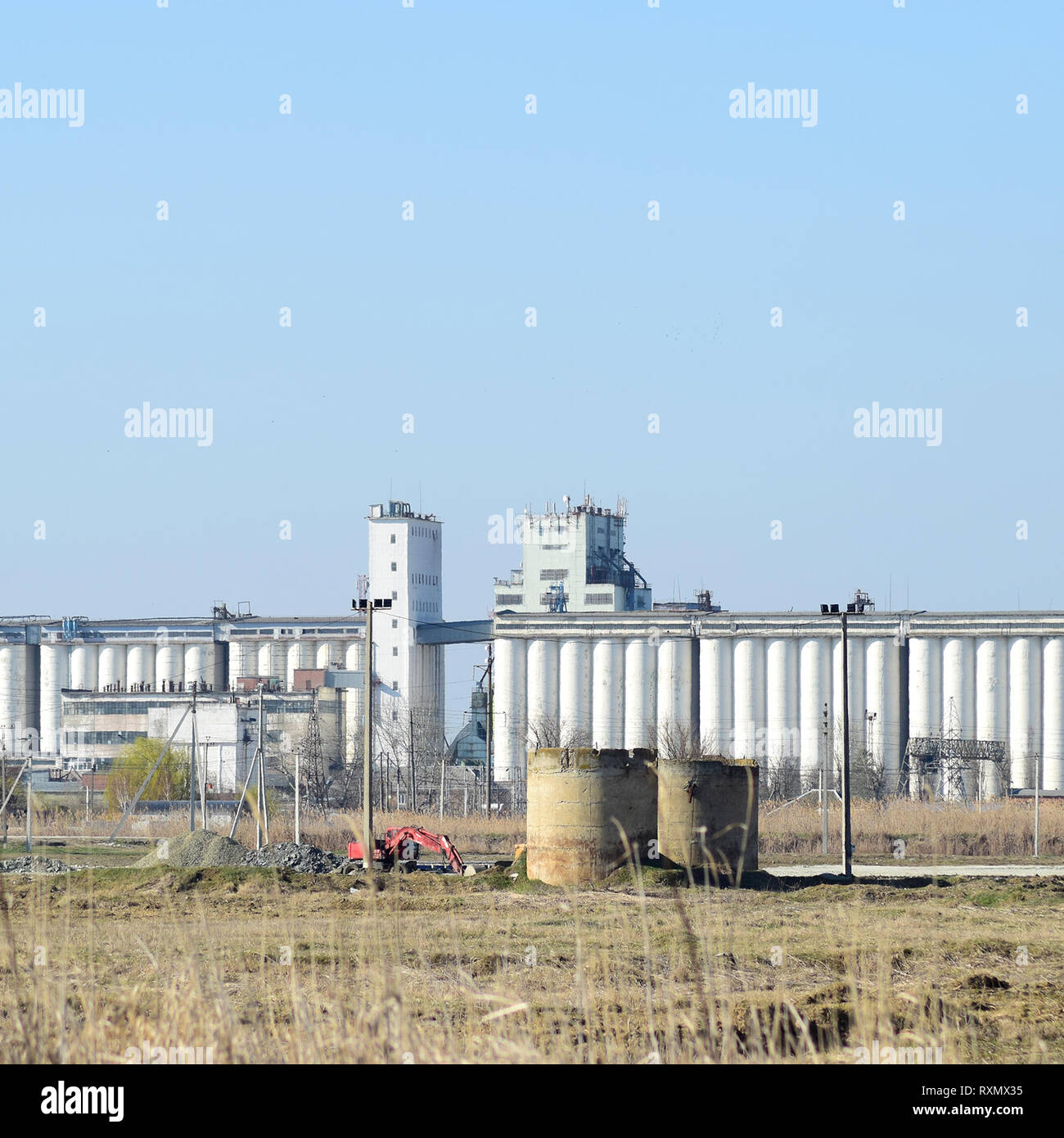Elevator grain storage. The building for drying and storage of wheat ...